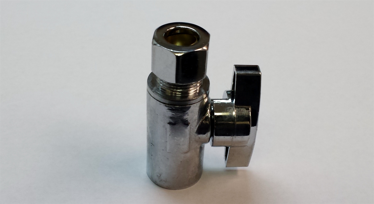 1/2" Copper x 3/8" Comp Chrome Plated Quarter Turn Straight Stop Valve 9614